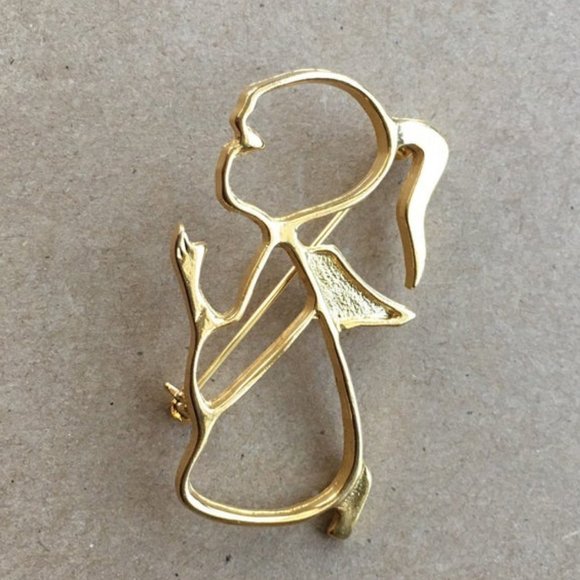 Jewelry | Girl Kneeling In Prayer Outline Gold Tone Pin | Poshmark